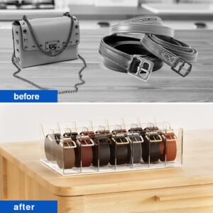 ACRYDECOR Large Acrylic Belt Organizer, Clear 14 Compartments Belt Storage for Closet with Dust Cover, Clear Belt Container Display Holder for Women Men Home