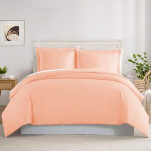 king/cal-king (90x110) duvet cover 400 thread count egyptian cotton soft 3-pcs duvet cover set - all season comforter cover with button closure & corner ties (stripe, peach)