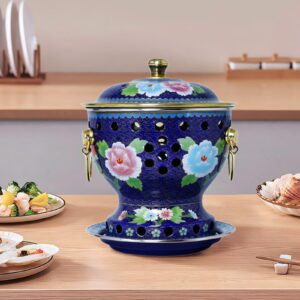 FytStycale Enamel Pot Old Beijing Hot Pot Single Person Hotpot Family Gathering Copper with Saucer Use Warming Pot Copper Hot Pot, blue