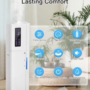 Petsaint Humidifiers for Bedroom, 2.64Gal/10L Ultrasonic Cool Mist Humidifier Large Room, Covers 550ft², Top Fill, 24H Timer, 60H Runtime, 3 Mist Mode Quiet Humidifiers for Home, Office, Plant, White