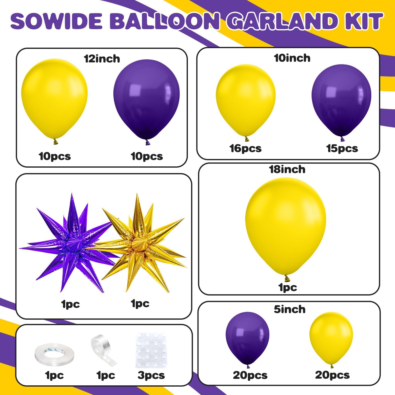 Purple and Yellow Balloon Arch Kit,Basketball Balloons with Gold Purple Star Foil Balloons,for Boys Basketball Party Sport Theme Birthday Graduation Anniversary Wedding Baby Shower Decorations