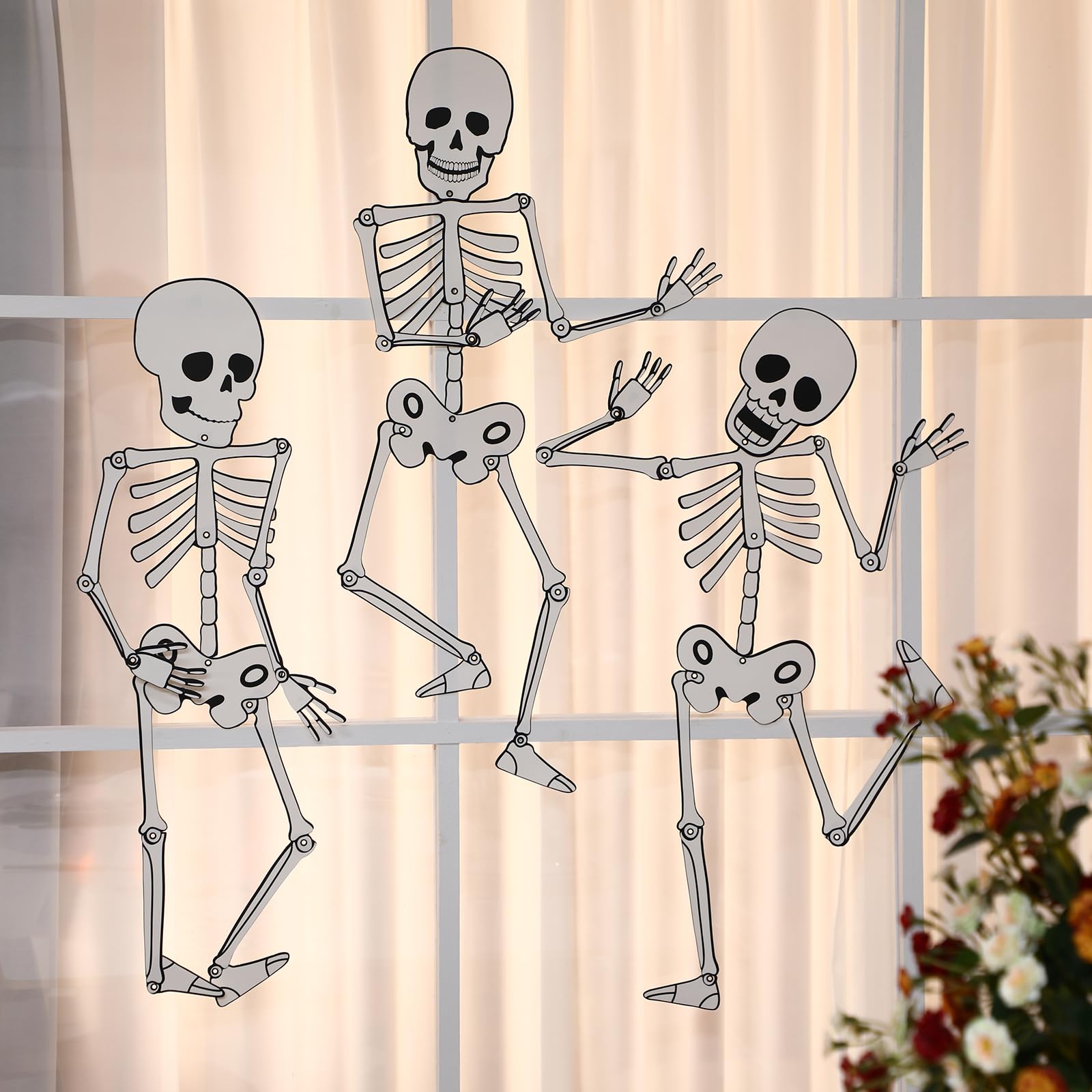 Humyoun 4pcs Halloween Skeleton Skull Jointed Skeleton Figurines Party Accessory Cardboard for Halloween Props Cosplay Party Graveyard Decor Haunted Houses Indoor Outdoor