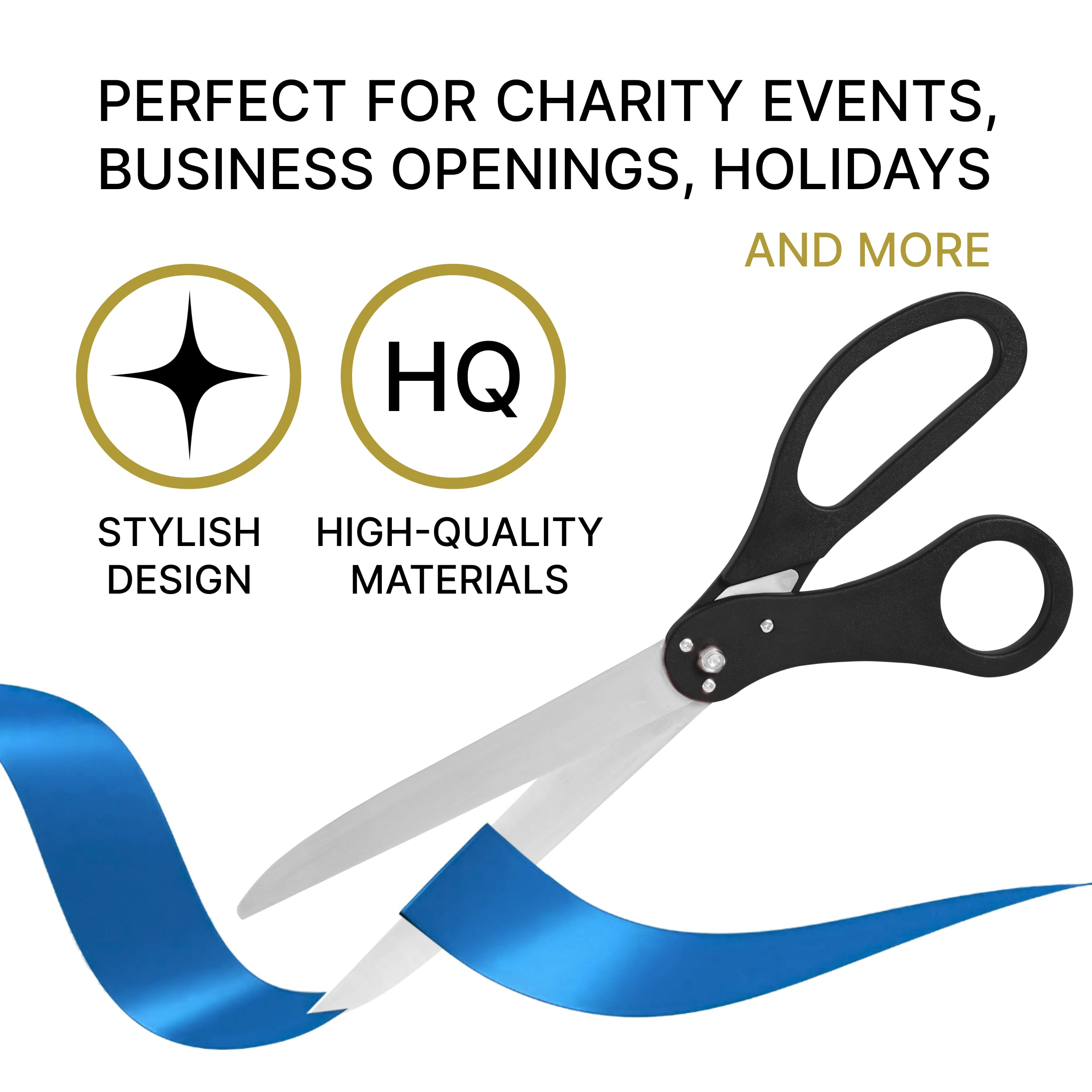 Grand Opening Ceremony Kit — 25" Giant Ribbon Cutting Scissors Black and Royal Blue Satin Ribbon for Grand Openings Inaugurations Ceremonies & Special Events