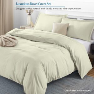 Twin/Twin XL (68x86) Duvet Cover 800 Thread Count Sateen Egyptian Cotton Quality 3-PCs Duvet Cover Set - All Season Comforter Cover with Button Closure & Corner Ties (Solid, Beige)