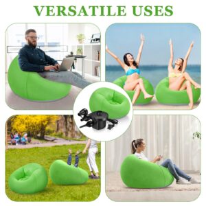 Realspring 2 Pcs Bean Bag Chairs for Adults Kids Inflatable Chairs with Electric Air Pump Blow up Chair Inflatable Lazy Sofa Folding Portable Inflatable Chair for Living Room Bedroom(Green)