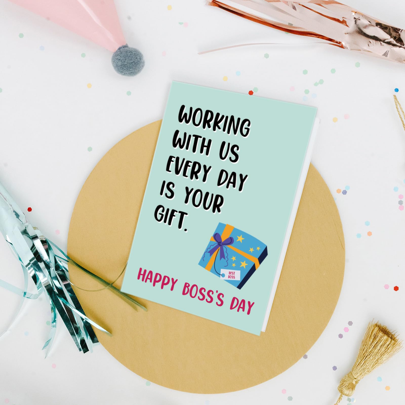 Nchigedy Happy Boss's Day Card for Him Her, Funny Boss Day Card for Men Women, Humor Bosses Day Card for Boss Colleague, Working With Us Every Day Is Your Gift