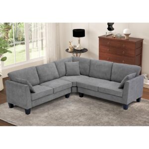 ebello convertible sectional sofa l shaped couch for living room, reversible sectional corner sofa small l couches for small apartment, grey