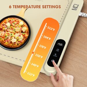 【Upgrade Graphene】 Warming Mat for Food - Food Warming Mat with 212°F Full Surface Heating,6 Temperature Settings And Timing Function, Roll Up Silicone Electric Warming Tray For Buffet(15.7"*14.5")