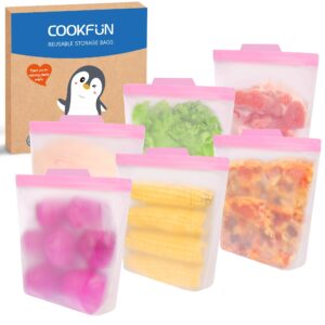 cookfun reusable gallon freezer bags 6 pack, stand up reusable food storage bags, bpa free reusable ziplock bags for kitchen fridge kids lunch travel