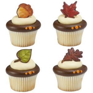 decopac thankful for fall rings, cupcake decorations, autumn cupcake toppers, leaves & acorns, food safe cake topper – 24 pack