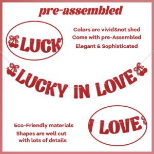 Lucky in Love Banner - Drunk in Love Banner, Cherry Theme Bachelorette, Bridal Shower, Wedding Party Decorations Red Glitter