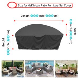 ZHMIZHAM Half Moon Patio Furniture Set Covers, Half Moon Outdoor Sectional Cover Waterproof, Semi Circle Patio Sofa Couch Cover with Drawstring and Adjustable Shoulder Strap (125 * 59 * 30inch,Black)