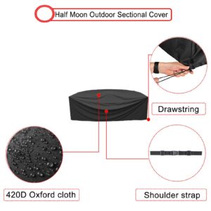 ZHMIZHAM Half Moon Patio Furniture Set Covers, Half Moon Outdoor Sectional Cover Waterproof, Semi Circle Patio Sofa Couch Cover with Drawstring and Adjustable Shoulder Strap (125 * 59 * 30inch,Black)