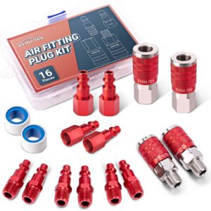 evoultes 16 pieces universal 1/4" npt air hose fittings & air coupler kit, lightweight aluminium air fittings kit with quick connect air plug, pneumatic air tool fitting for air compressor accessories