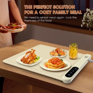 【Upgrade Graphene】 Warming Mat for Food - Food Warming Mat with 212°F Full Surface Heating,6 Temperature Settings And Timing Function, Roll Up Silicone Electric Warming Tray For Buffet(15.7"*14.5")