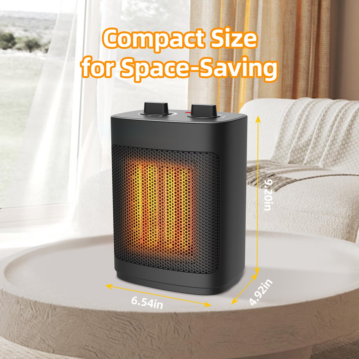 Small Space Heater, 1500W Portable Heaters for Indoor Use with Thermostat, PTC Ceramic Desk Heater for Office, Fan Only Electric Heater for Room Home Bedroom