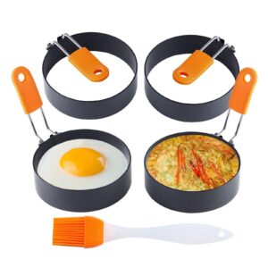 large egg ring 3.5 inches 4 packs egg rings for frying egg mold with oil brush, egg mcmuffins makers mini pancake omelet patty molds