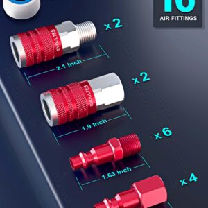 EVOULTES 16 Pieces Universal 1/4" NPT Air Hose Fittings & Air Coupler Kit, Lightweight Aluminium Air Fittings Kit with Quick Connect Air Plug, Pneumatic Air Tool Fitting for Air Compressor Accessories