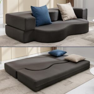 balus futon sofa bed, convertible floor sofa bed with faux leather,memory foam filled & foldable for easy storage, ideal for living room and guest room, full size, dark gray