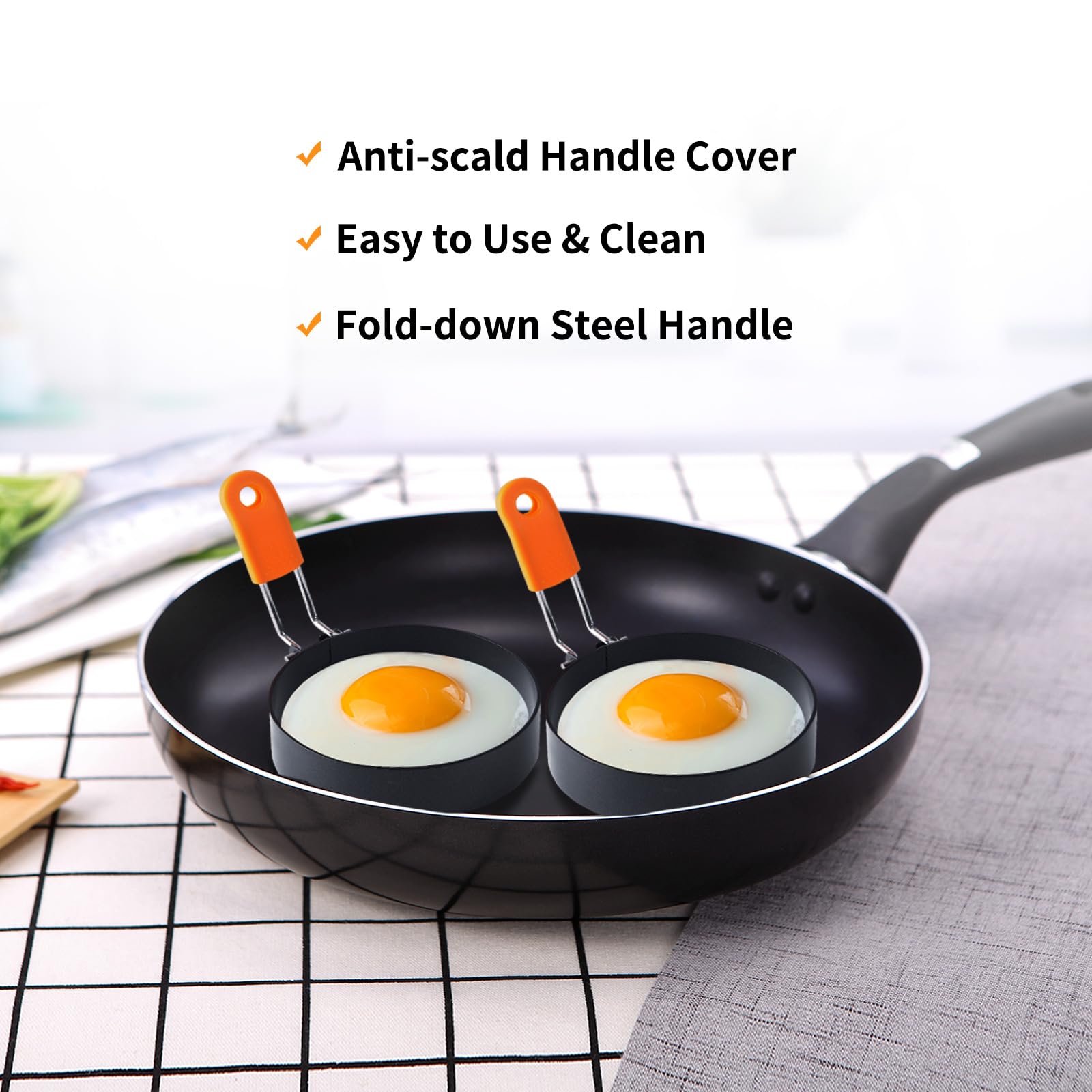 Large Egg Ring 3.5 Inches 4 Packs Egg Rings for Frying Egg Mold with Oil Brush, Egg Mcmuffins Makers Mini Pancake Omelet Patty Molds