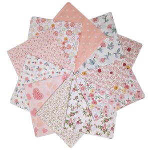 wispaws fat quarters fabric bundles, 10 pcs 100% cotton 18” x 20” (45cmx50cm) precut quilting fabric squares, floral prints cotton fabric squares quilting supplies for crafts sewing quilting (pink ii)