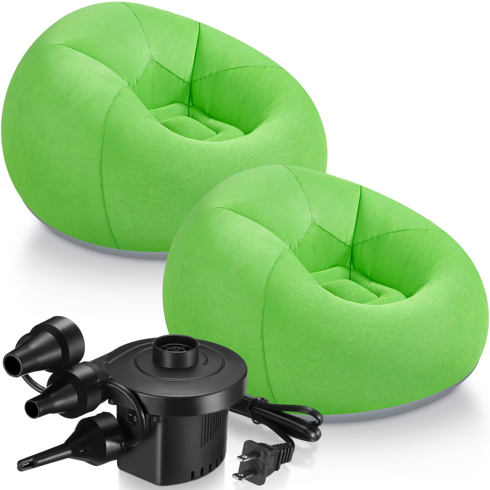 Realspring 2 Pcs Bean Bag Chairs for Adults Kids Inflatable Chairs with Electric Air Pump Blow up Chair Inflatable Lazy Sofa Folding Portable Inflatable Chair for Living Room Bedroom(Green)