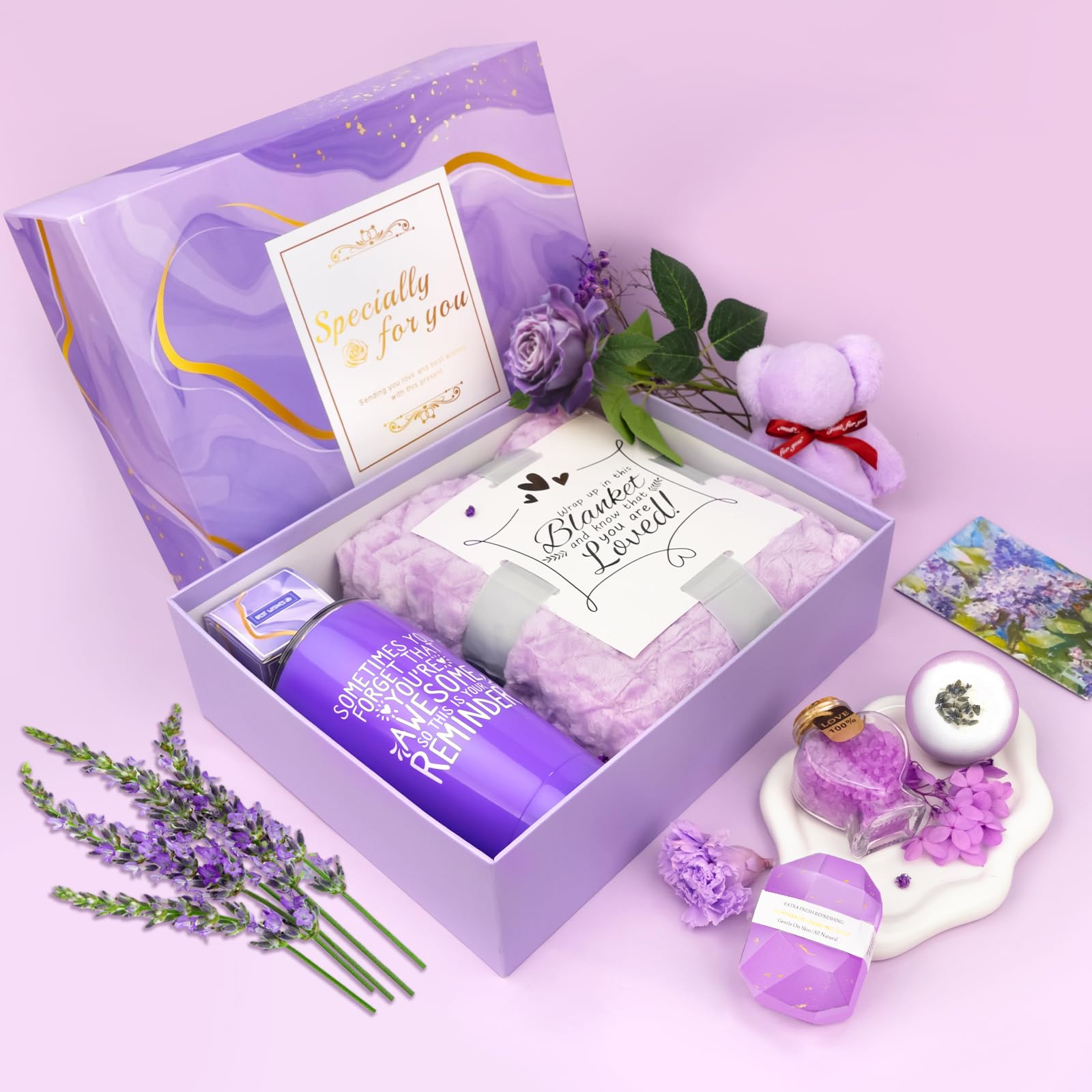 Gifts for Women, Lavender Spa Gifts Set,16 Pcs Gift Set for Women, Mom, Wife, Girlfriend, Sister, Unique for Birthday, Christmas, Valentine's Day, Mother's Day Gifts - Lavender Spa Gift Basket Set