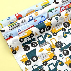 Excavator Fat Quarters Fabric Bundles, 8 PCS Construction Truck Tractor Fabric Bundles,20 x 20 Inches Cotton Polyester Quilting Fabric Material Scraps for Sewing Quilting Patchwork Artcraft DIY