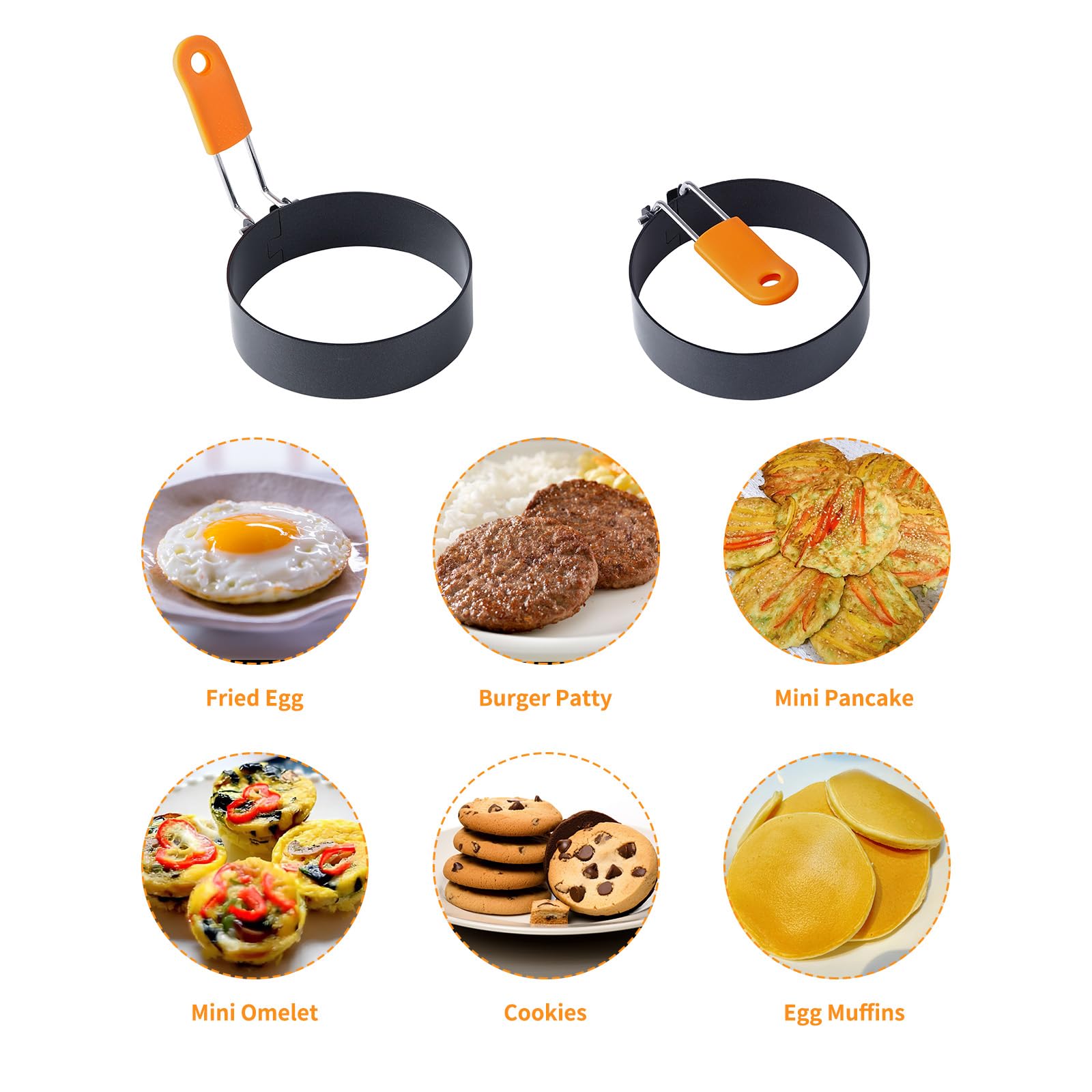 Large Egg Ring 3.5 Inches 4 Packs Egg Rings for Frying Egg Mold with Oil Brush, Egg Mcmuffins Makers Mini Pancake Omelet Patty Molds