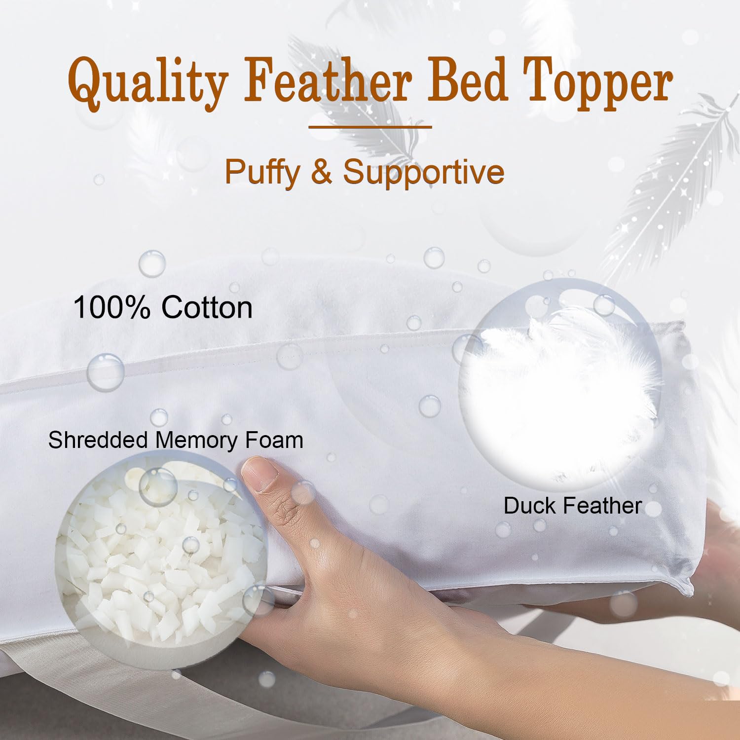 WhatsBedding Duck Feather Bed Mattress Topper King Size, 100% Cotton Memory Foam Mattress Topper, 2500GSM Overfilled Pillow Top, Hotel Collection Mattress Topper, 78x80x4.5 in