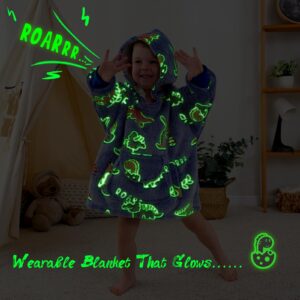 KIVEE Cute Wearable Blanket Hoodie Kids Toddlers Dinosaur Sweatshirt Blanket with Giant Pocket Glow in the Dark Dino Hooded Blanket Girl Boy Birthday Dinosaur Gifts