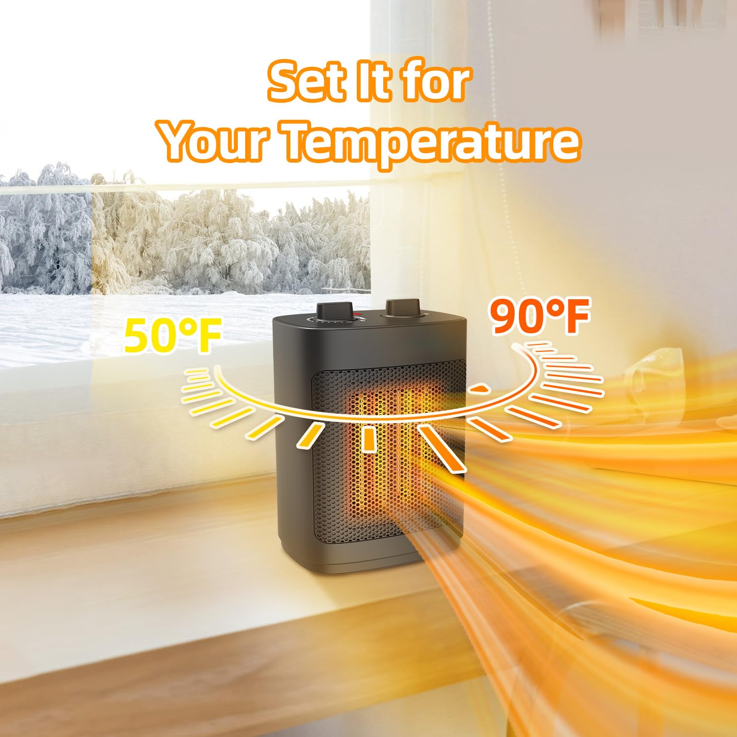 Small Space Heater, 1500W Portable Heaters for Indoor Use with Thermostat, PTC Ceramic Desk Heater for Office, Fan Only Electric Heater for Room Home Bedroom