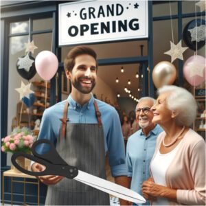 Grand Opening Ceremony Kit — 25" Giant Ribbon Cutting Scissors Black and Royal Blue Satin Ribbon for Grand Openings Inaugurations Ceremonies & Special Events