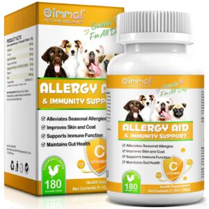 allergy support for dogs, 180pc allergy aid chewable tablets for seasonal allergy, supports immune function, dry & itchy skin relief, dog supplement vitamins tablets - 180 tablets/chicken flavor