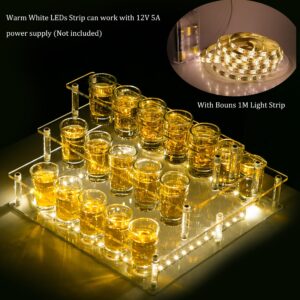 HeiMma Shot Glasses Set of 25 with Holder, 1.7Oz/50ml Shot Glasses, Shot Display Stand, Shot Glass Serving Tray with LED Light for Party, Bar, Drinking Club, Restaurant