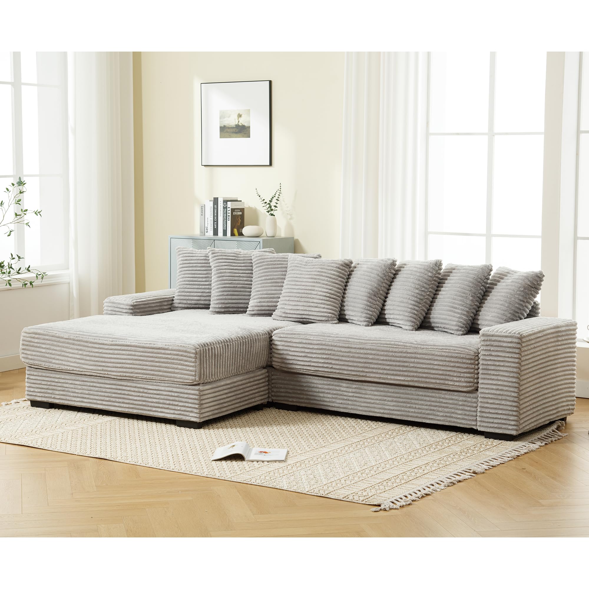 Modular Couch, L Shaped Modular Cloud Couch with Pillows and Track Arm, Corduroy Fabric Modular Sofa for Living Room Office Studio Flat, Left Facing Chaise Sofa (Gray)