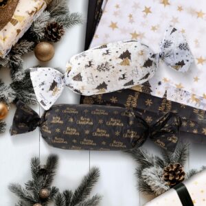 BeBesta Christmas Tissue Paper Black Gold Wrapping Paper Tree Reindeer Gift Wrapping Tissue Paper Merry Christmas Art Paper Crafts for Home DIY Gift Bags New Year Decor, 100 Sheets