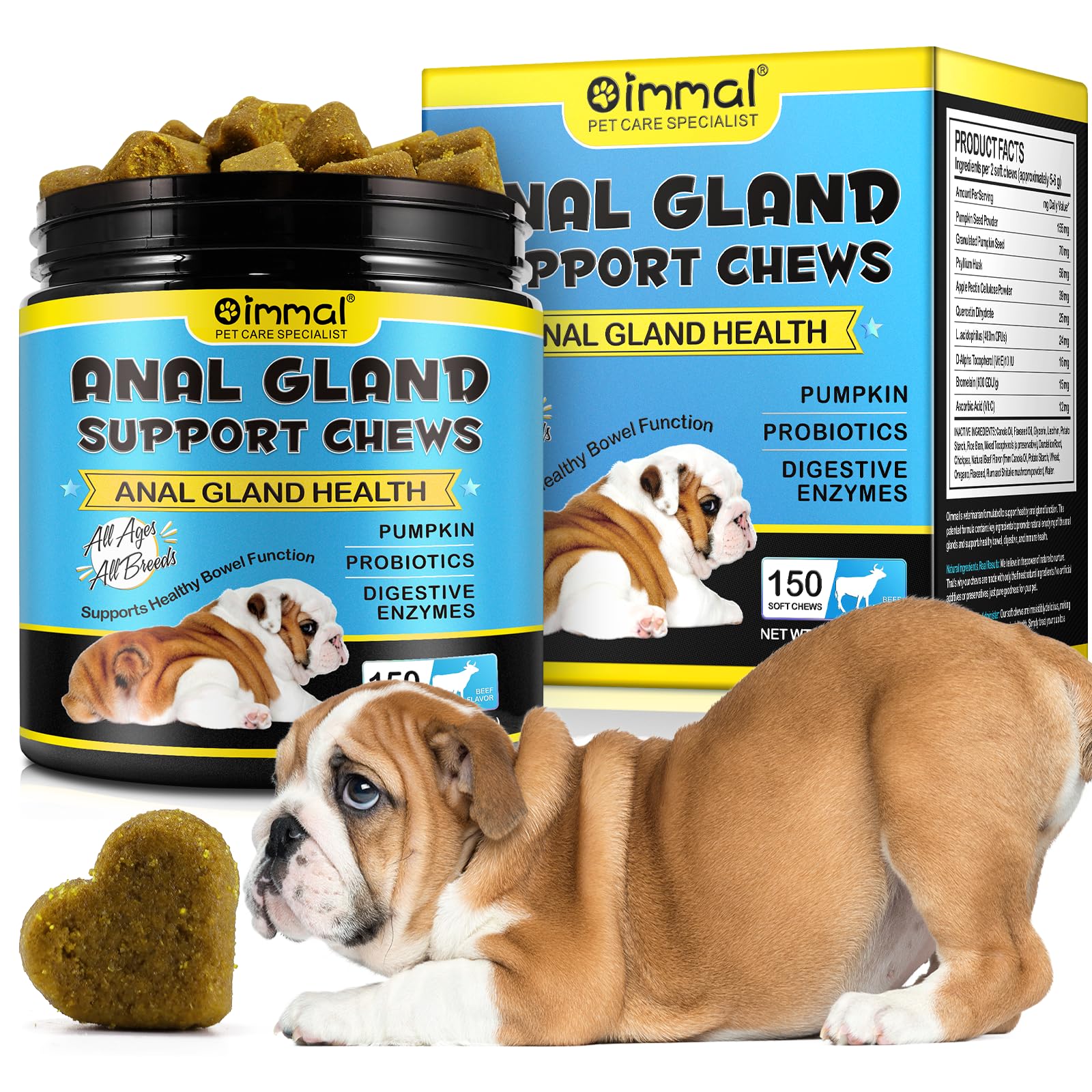 Anal Gland Support Soft Chews for Dog, Dog Anal Gland Treats w/Pumpkin, Dog Anal Gland Digestive Support Supplement Treatment Chews with Digestive Enzymes & Probiotics