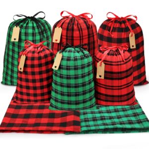 hrx package big fabric christmas gift bags 20x15 15x12inch, 6pcs cotton gift wrapping sacks cloth pouches for xmas presents party favor