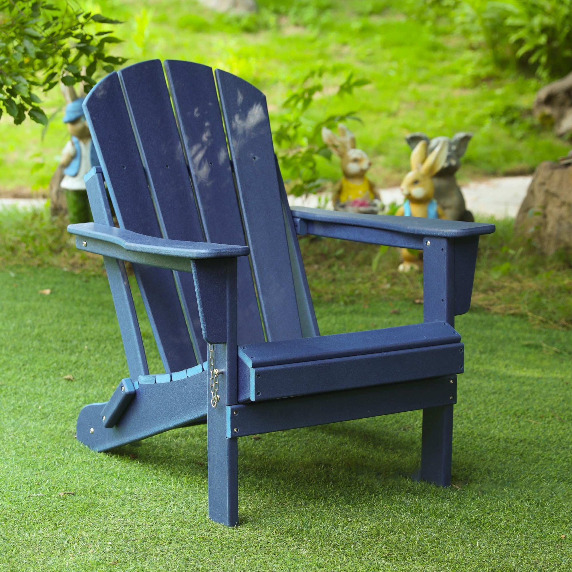 CCBEKIIM Adirondack Chair, Folding HDPE All-Weather Adirondack Chair with Relaxing Stackable Arm Rest, Compatible for Outdoor, Fire Pit, Deck, Outside, Garden, Campfire (Navy Blue)