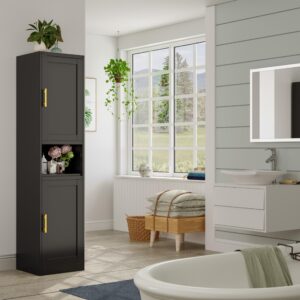 Tall Bathroom Storage Cabinet, 71" H Slim Corner Floor Cabinet with 2 Doors and 3 Adjustable Shelves, Small Space Narrow Bathroom Organizer for Bathroom Living Room Home Office