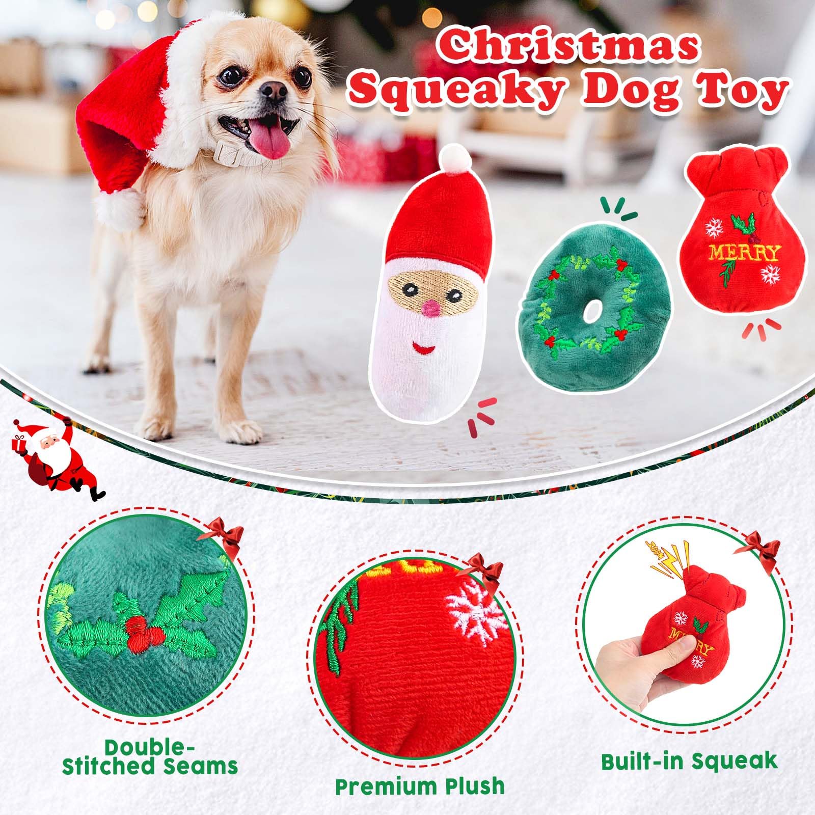 HOHOM Christmas Dog Toys, 9 Pack Luxury Puppy Chew Toy, Cotton Squeaky Plush Toys for Small Dogs, Durable Interactive Rope Treat Dog Ball and Bones, Rubber Teething Toys for Puppies Dogs