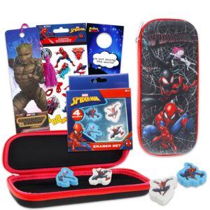 spiderman pencil case for kids - spiderman stationery bundle with spiderman pencil case, spiderman erasers, stickers more | spiderman school supplies for boys 4-6