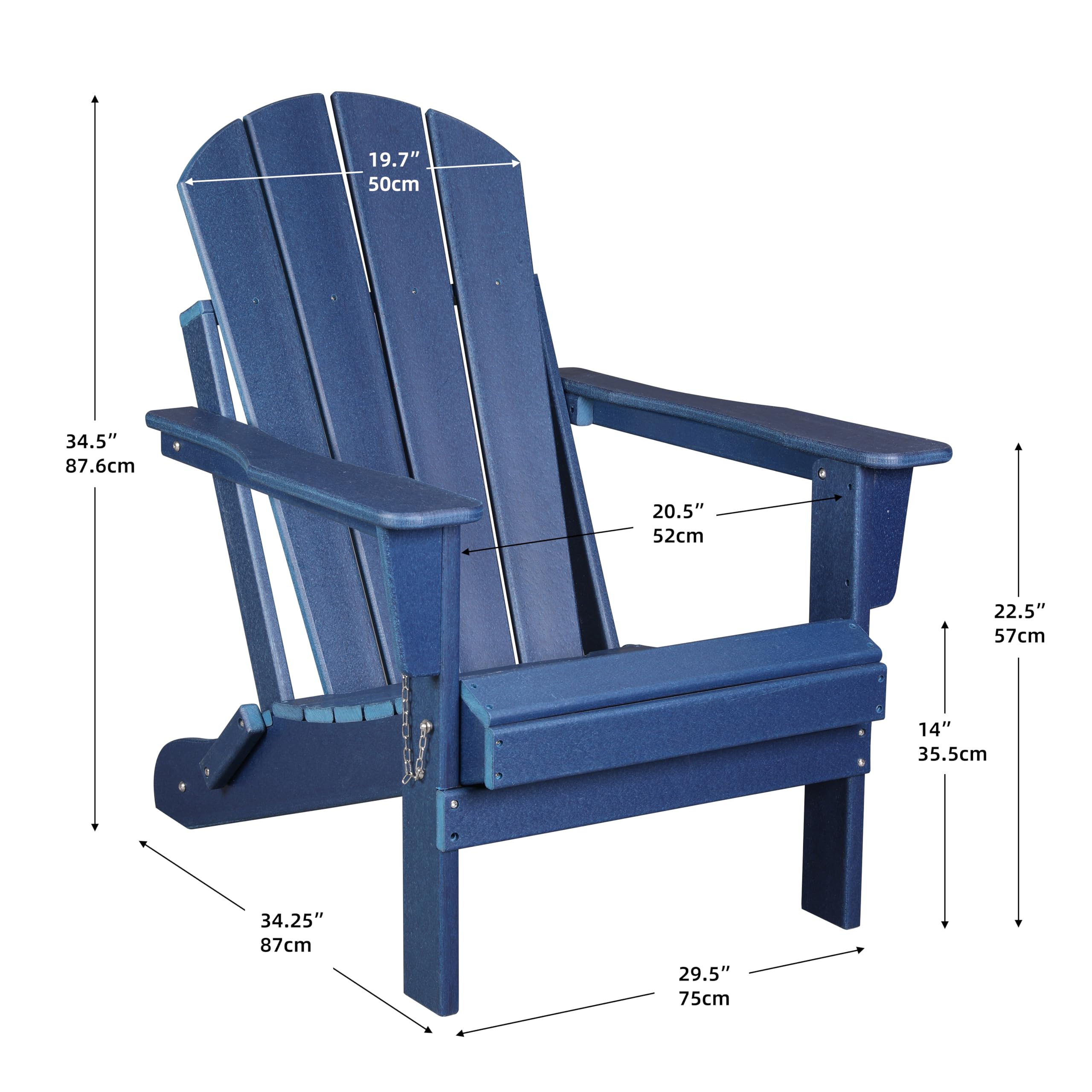 CCBEKIIM Adirondack Chair, Folding HDPE All-Weather Adirondack Chair with Relaxing Stackable Arm Rest, Compatible for Outdoor, Fire Pit, Deck, Outside, Garden, Campfire (Navy Blue)