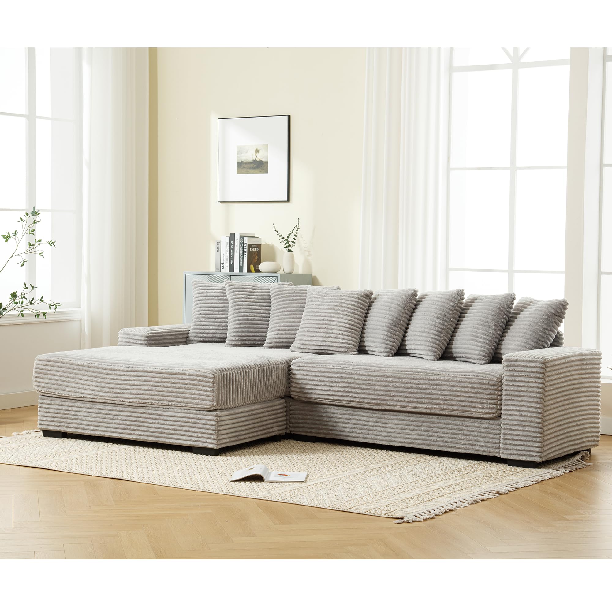 Modular Couch, L Shaped Modular Cloud Couch with Pillows and Track Arm, Corduroy Fabric Modular Sofa for Living Room Office Studio Flat, Left Facing Chaise Sofa (Gray)