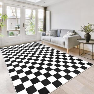 terrug black and white checkered rug for living room bedroom, 5x7 soft washable area rug with non slip, low pile stain resistance carpet for kids room entryway kitchen dorm