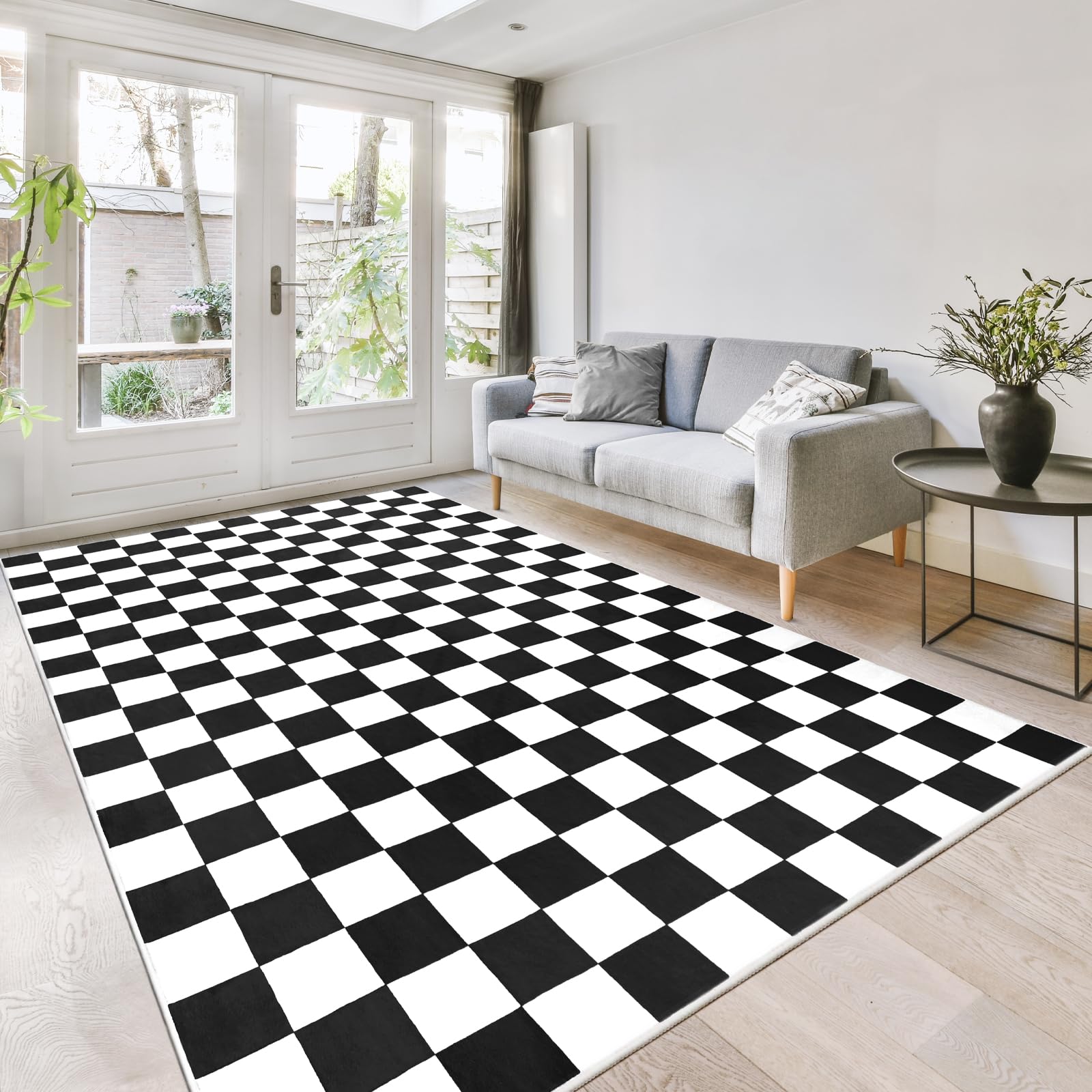 Terrug Black and White Checkered Rug for Living Room Bedroom, 5x7 Soft Washable Area Rug with Non Slip, Low Pile Stain Resistance Carpet for Kids Room Entryway Kitchen Dorm