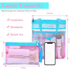 Fiodrimy Mesh Shower Caddy Bag, Portable Shower Bag with Zipper 2pcs Hanging Toiletry and Bath Organizer with Zipper for Travel, Swimming, Gym, Camping, College Dorms, Beach