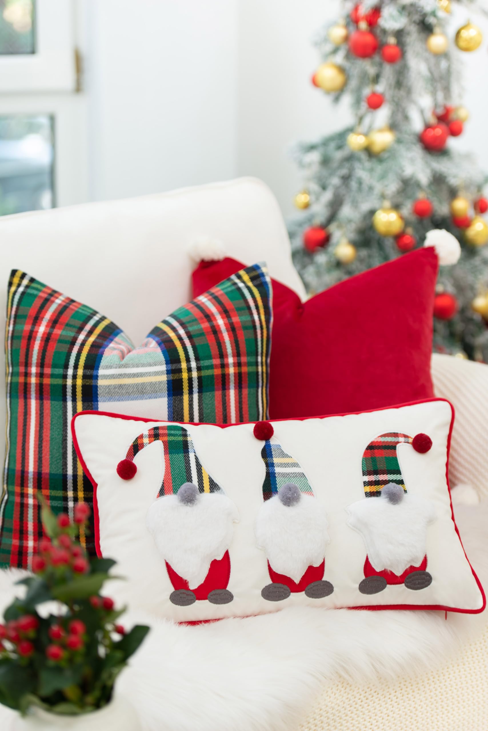 Hofdeco Premium Christmas Indoor Outdoor Lumbar Pillow Cover Only, 12"x20" Water Repellent for Holiday, Backyard, Couch, Scottish Tartan Plaid C