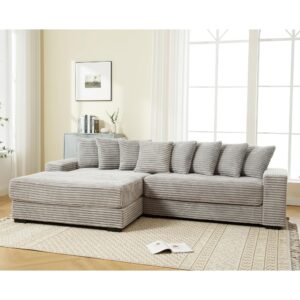 modular couch, l shaped modular cloud couch with pillows and track arm, corduroy fabric modular sofa for living room office studio flat, left facing chaise sofa (gray)